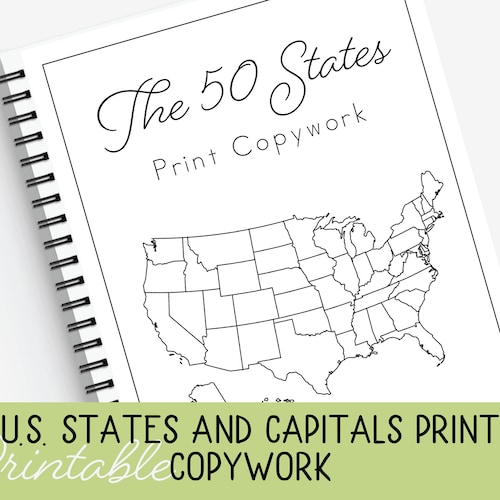 U.S. States and Capitals Print Copywork Homeschool Printable - Etsy