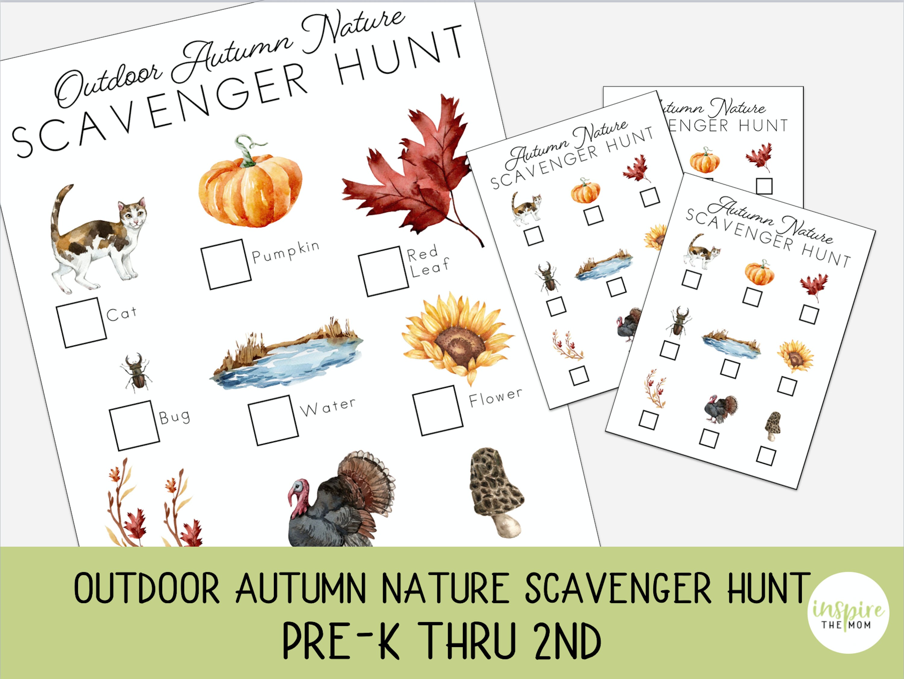 Autumn Nature Scavenger Hunt, for Prek-2nd Grade, Nature Study, Fall ...