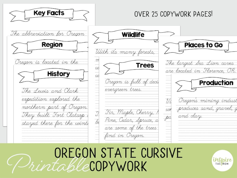 Oregon State Study CURSIVE Copy Work, Homeschool Printable, Oregon ...