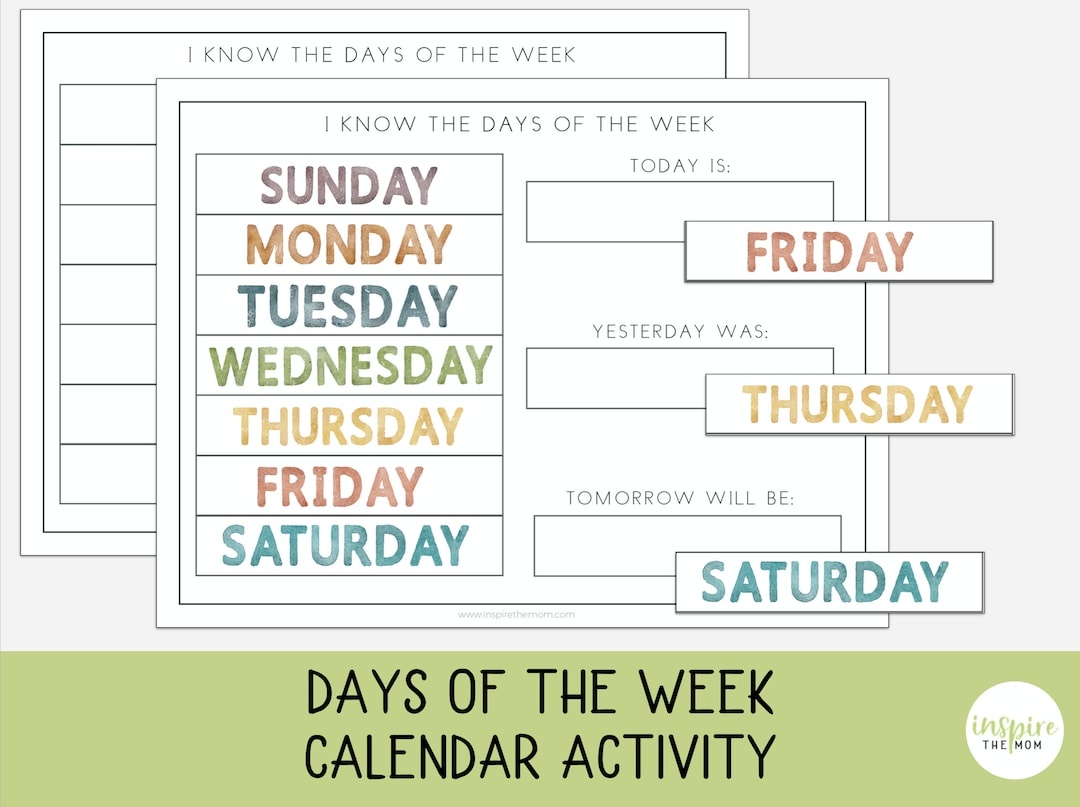 Days of the Week Calendar Activity, Ordering, Sequencing, Circle Time ...