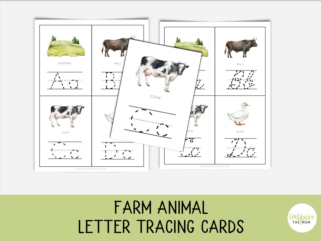 Farm Animal Alphabet Tracing Cards, Handwriting Activity, Farm ...