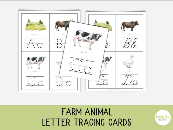 Farm Animal Alphabet Tracing Cards Handwriting Activity Farm - Etsy