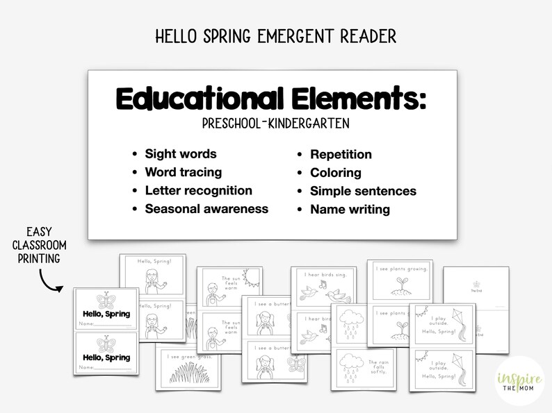 Hello, Spring Emergent Reader Printable | Preschool, Kindergarten - Etsy