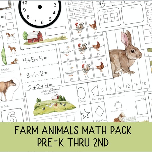 Farm Animals Math Pack Prek-2nd Farm Math Farm Activities - Etsy