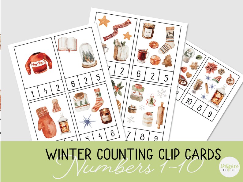 Preschool Winter Counting Clip Cards, Numbers 1-10, Winter Preschool ...