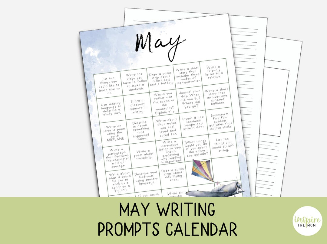 May Writing Prompts Calendar for Kids, Spring Writing Practice, Journal ...