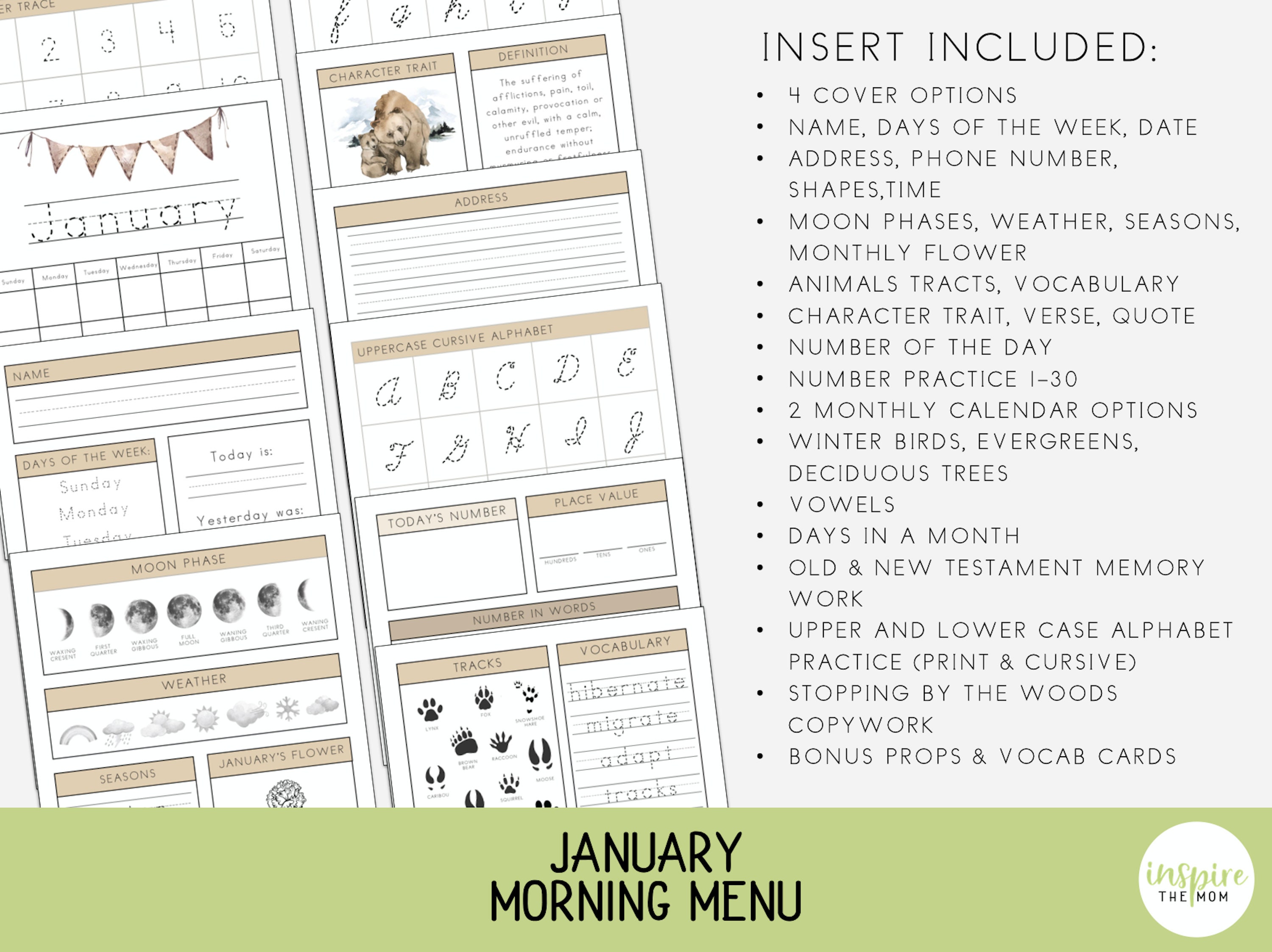Morning Menu Pages for January, Homeschool Printable, Morning Time ...
