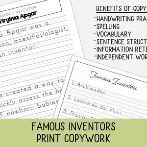 Famous Inventors, Print Copywork, Inventor Facts, Print Handwriting ...