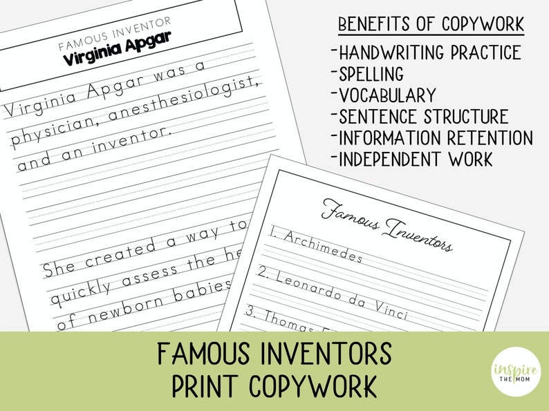 Famous Inventors Print Copywork Inventor Facts Print - Etsy