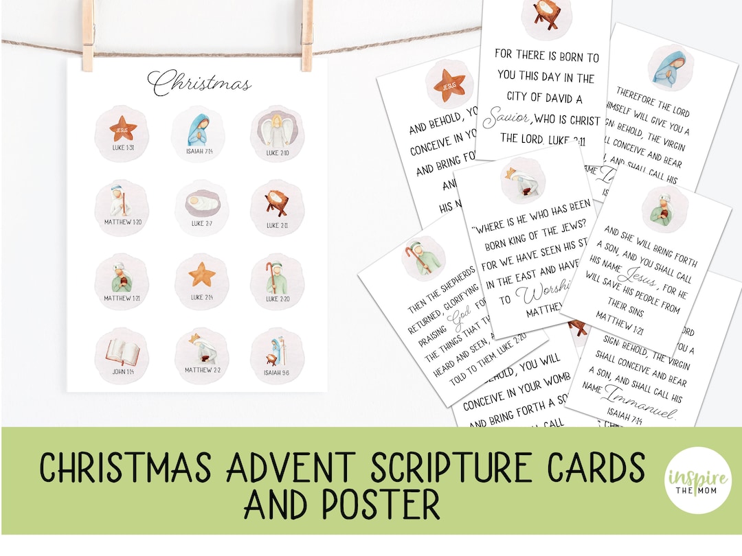 Christmas Advent Scripture Cards, Nativity Advent, 12 Scripture Cards ...