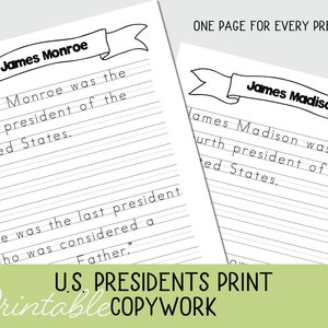 U.S. Presidents Print Copywork, Homeschool Printable, Classical and ...
