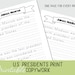 U.S. Presidents Print Copywork, Homeschool Printable, Classical and ...
