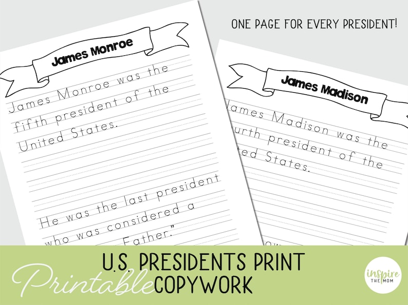 U.S. Presidents Print Copywork Homeschool Printable - Etsy