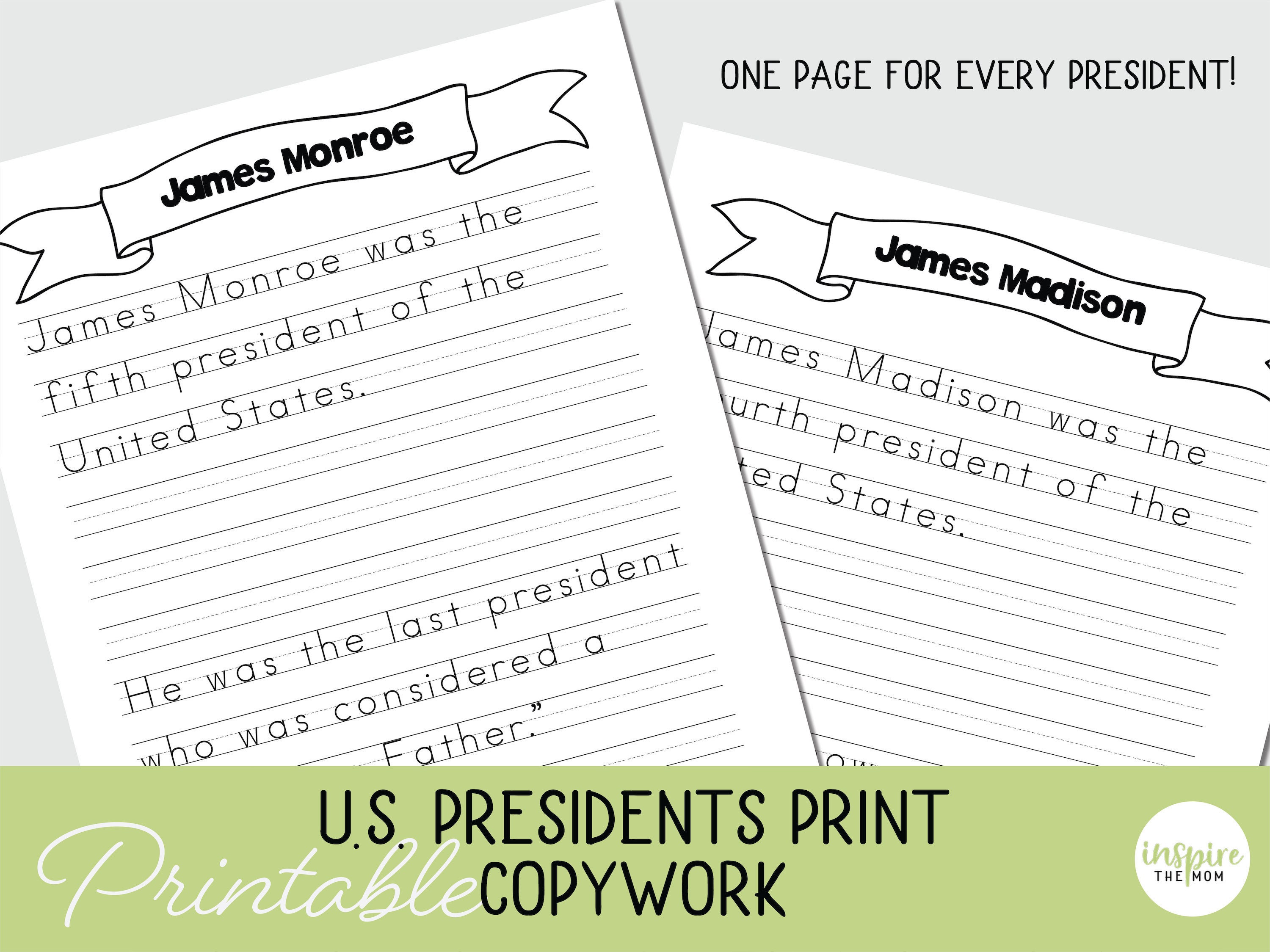 U.S. Presidents Print Copywork Homeschool Printable - Etsy