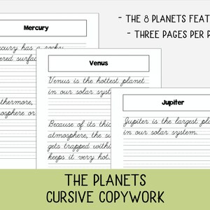 The Planets, Cursive Copywork, Planet Facts, Cursive Handwriting ...
