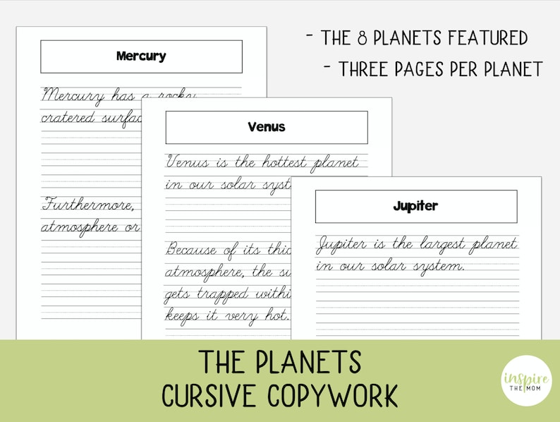 The Planets, Cursive Copywork, Planet Facts, Cursive Handwriting ...