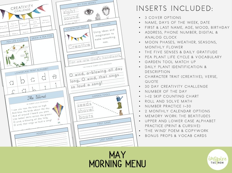 Spring Morning Menu Bundle, March, April, May, Homeschool Printable ...