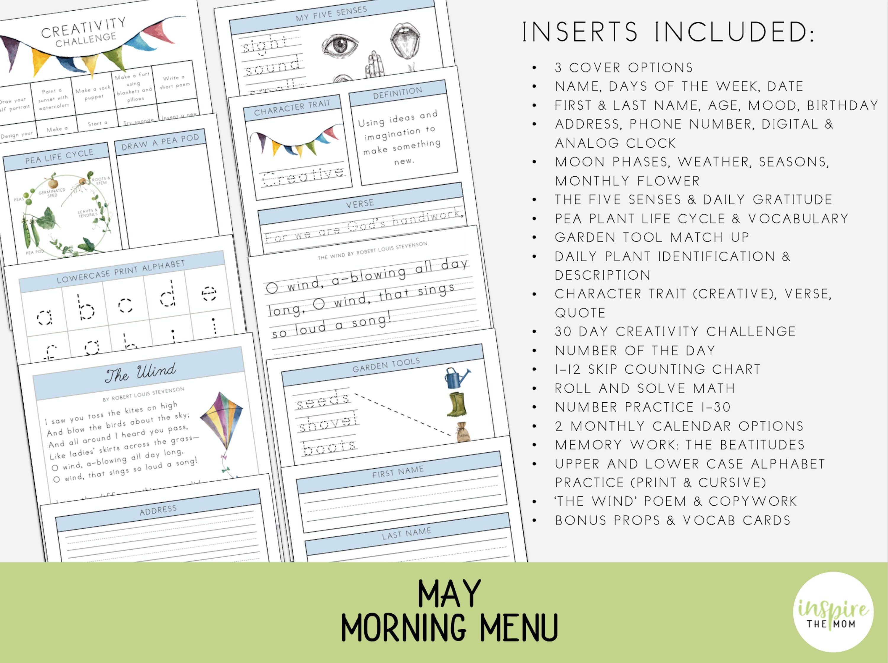 Spring Morning Menu Bundle, March, April, May, Homeschool Printable ...