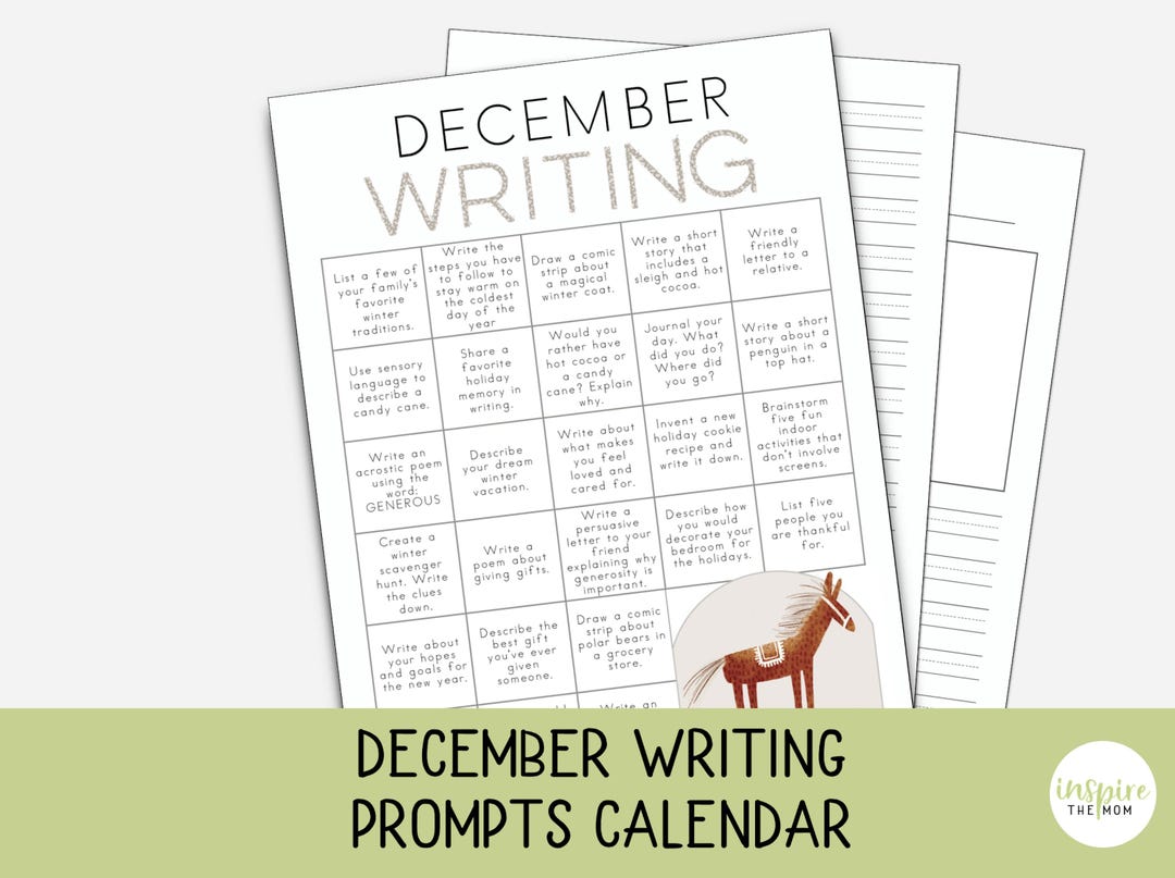 December Writing Prompts Calendar for Kids | Winter Writing Practice ...