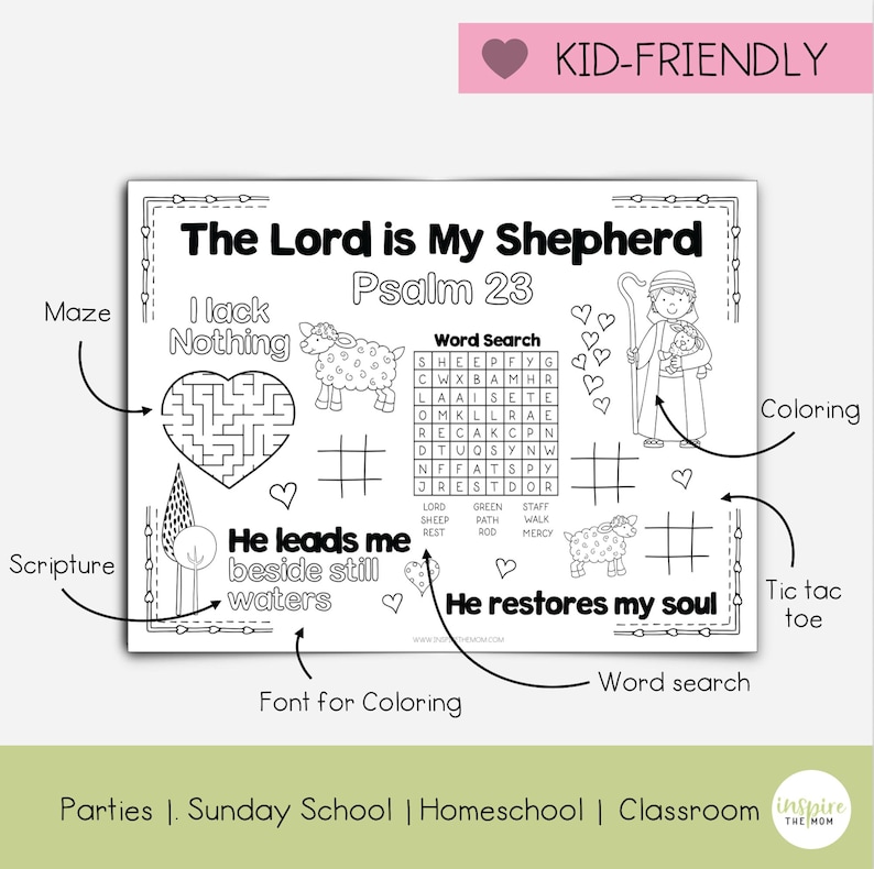 Psalm 23 Bible Activity Placemat for Kids | Sunday School Craft ...