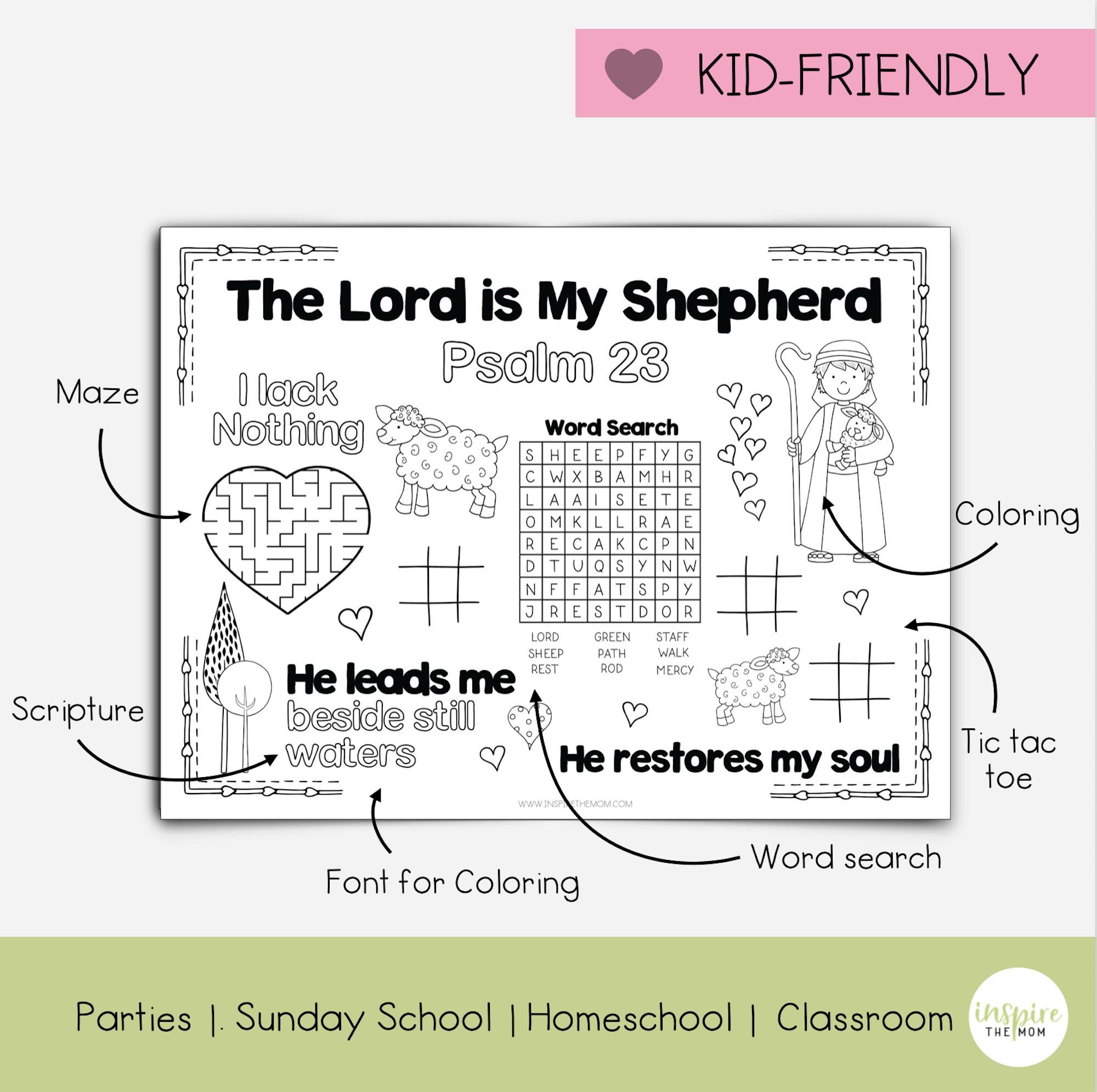 Psalm 23 Bible Activity Placemat for Kids | Sunday School Craft ...