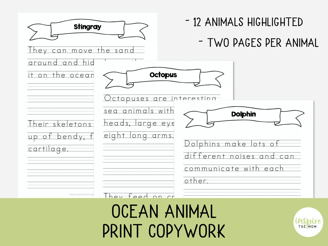 Ocean Animals Print Copywork Ocean Animal Facts Print - Etsy