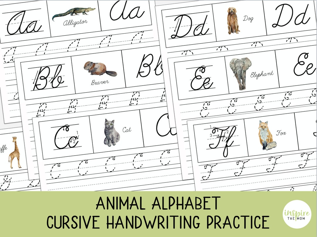 Animal Alphabet, CURSIVE Handwriting, Practice Pages, A-Z, Homeschool ...