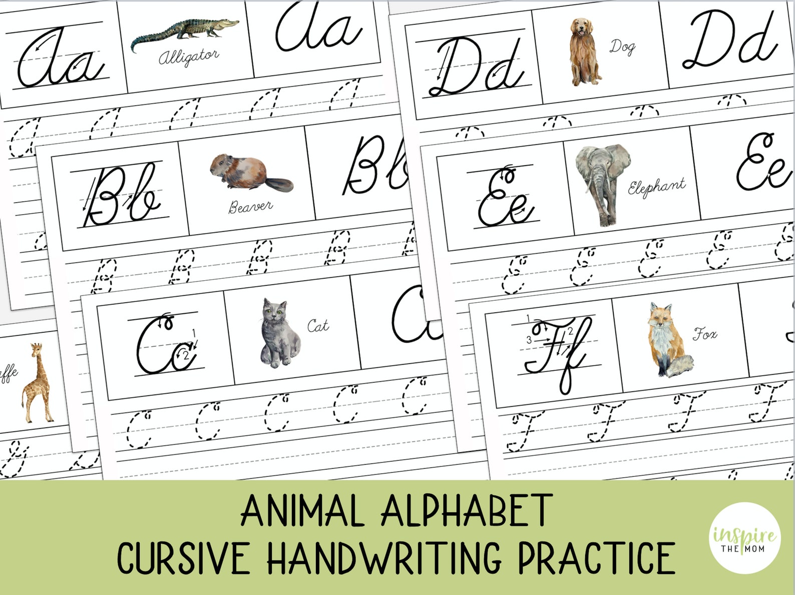 Animal Alphabet CURSIVE Handwriting Practice Pages A-Z | Etsy