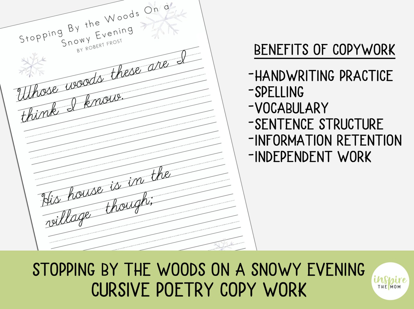 Stopping by the Woods on a Snowy Evening by Robert Frost Cursive ...