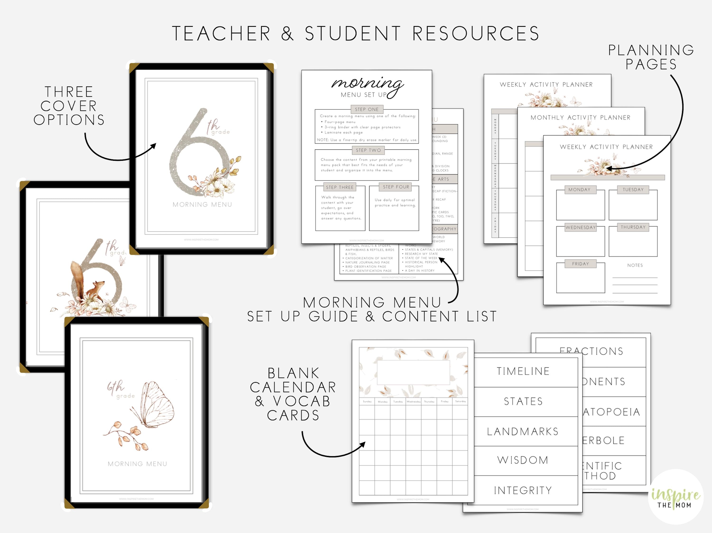 Sixth Grade Morning Menu Pages | No Prep Morning Work | Morning Time ...