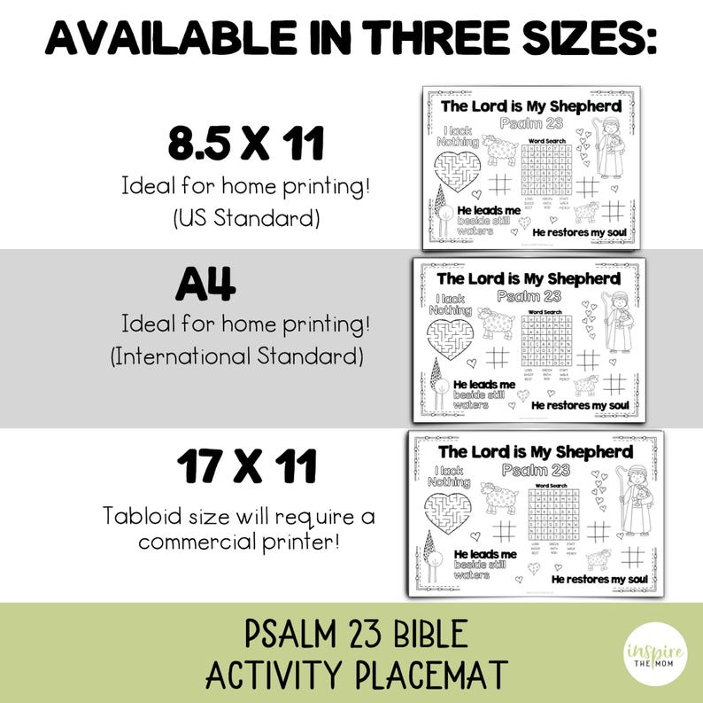 Psalm 23 Bible Activity Placemat for Kids | Sunday School Craft ...