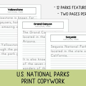 U.S. National Parks, Print Copywork, National Park Facts, Print ...