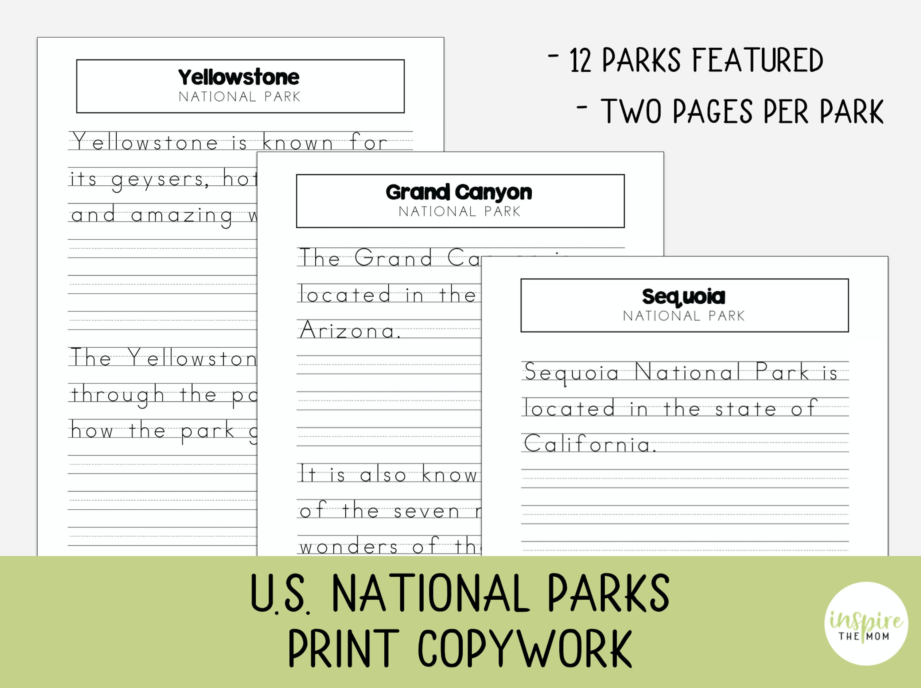 U.S. National Parks, Print Copywork, National Park Facts, Print ...
