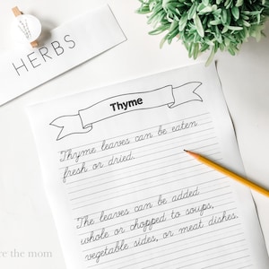 Herbs, Cursive Copywork, Herb Facts, Cursive Handwriting Practice ...