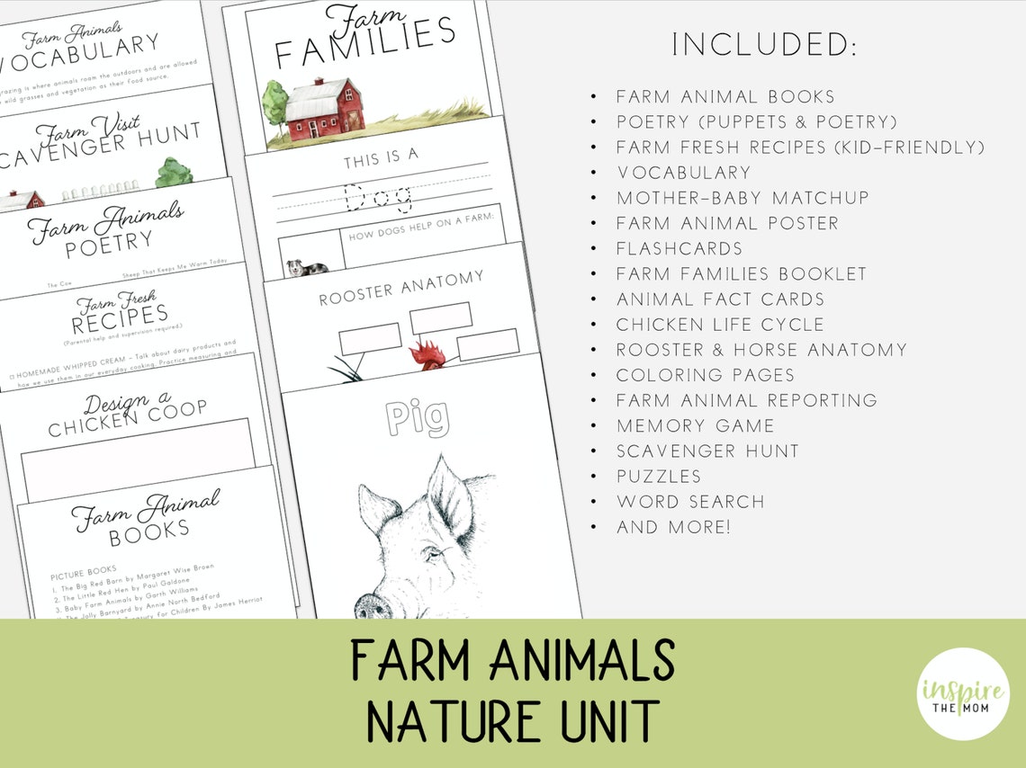 Farm Animals Unit Nature Study Prek-2nd Farm Activities - Etsy