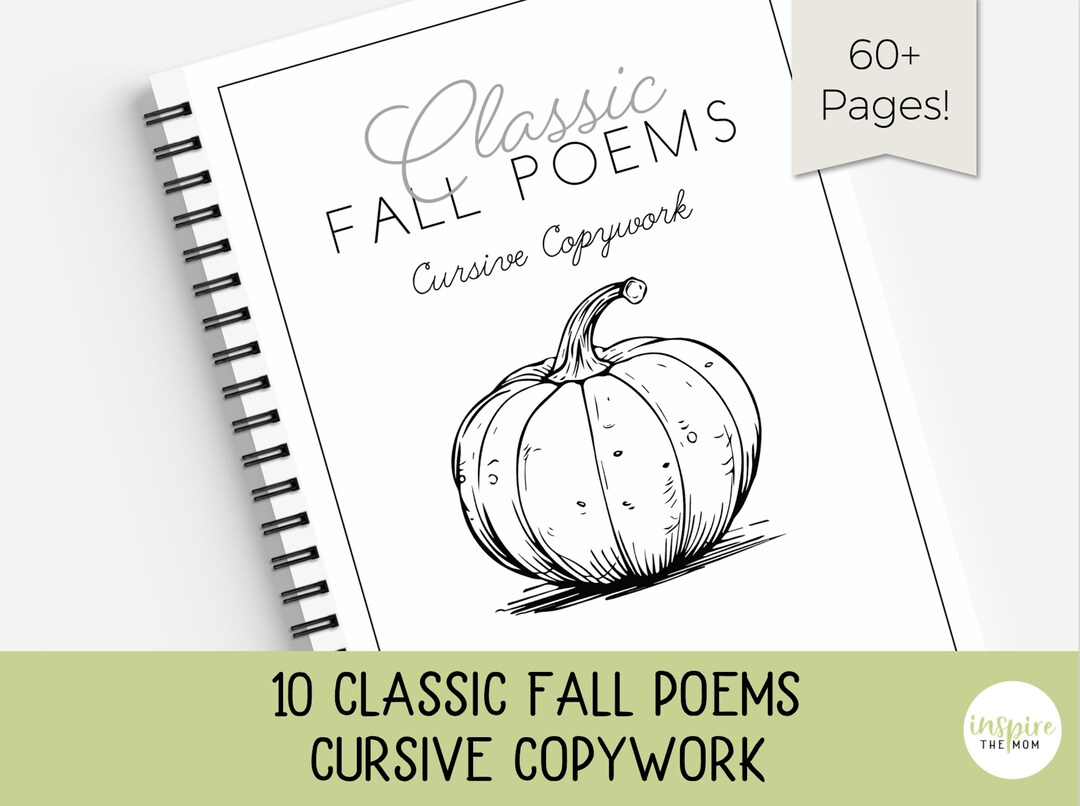 Fall Poems Cursive Copywork, CURSIVE Handwriting Practice, Charlotte ...