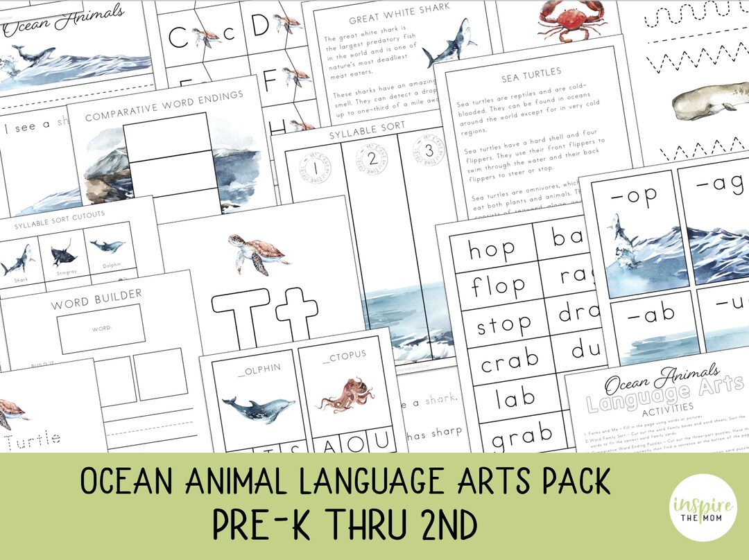 Ocean Animals Literacy Pack, Ocean Activities, Montessori Learning ...