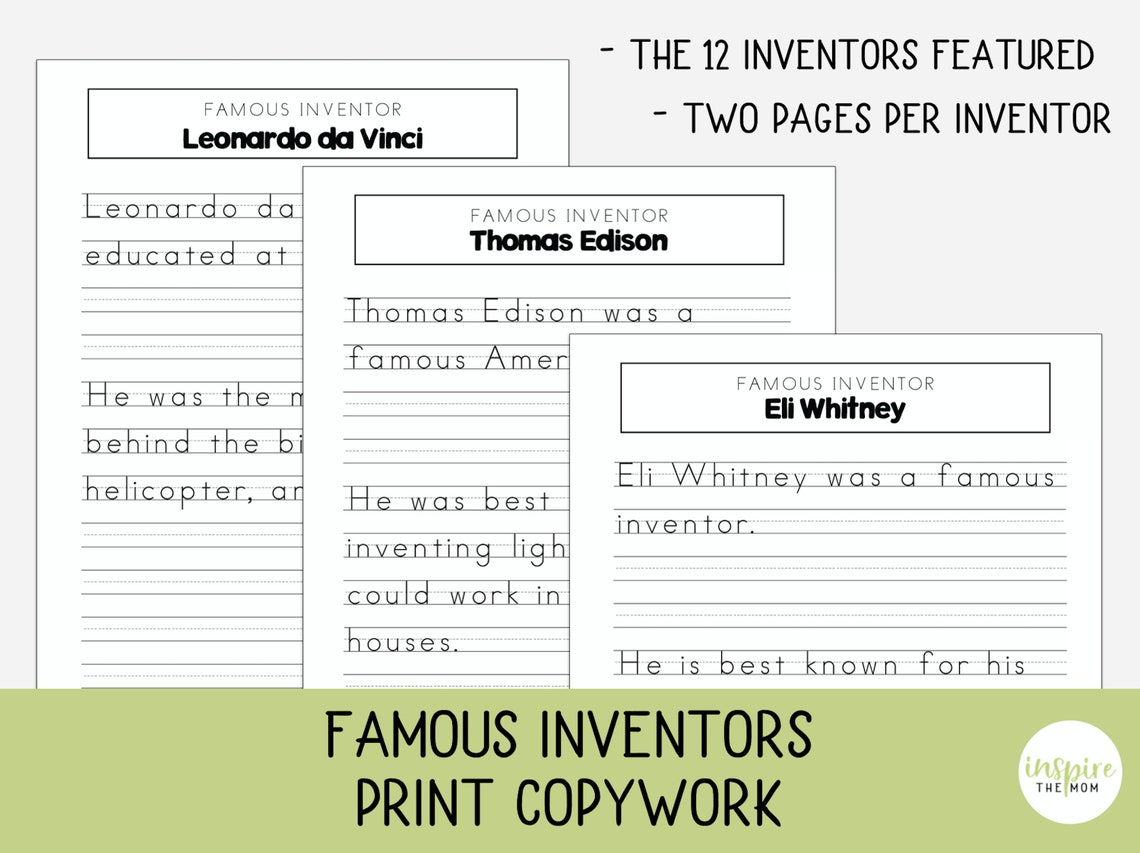Famous Inventors Print Copywork Inventor Facts Print - Etsy