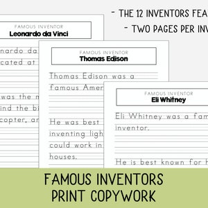 Famous Inventors, Print Copywork, Inventor Facts, Print Handwriting ...