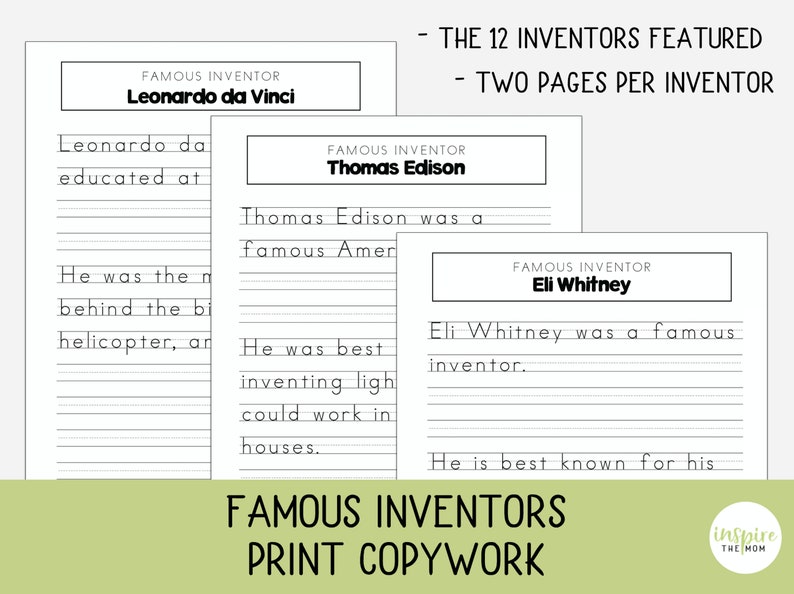Famous Inventors Print Copywork Inventor Facts Print - Etsy