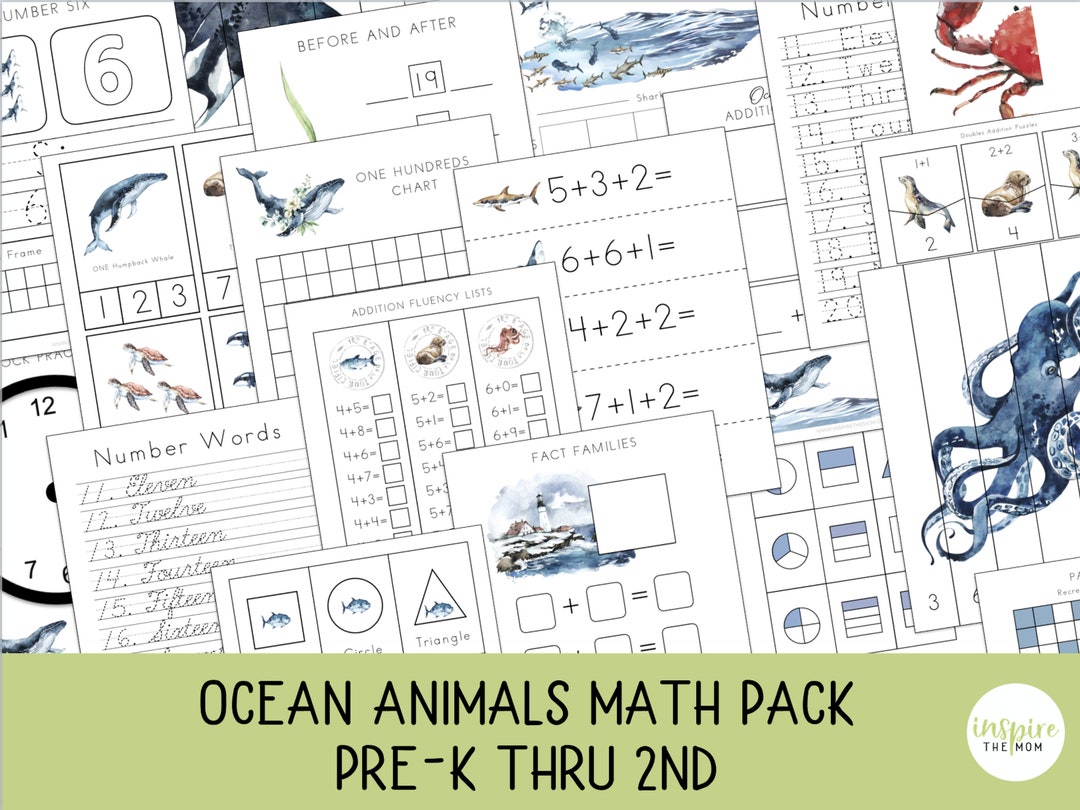 Ocean Animals Math Pack, Prek-2nd, Ocean Unit, Math Activities ...