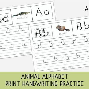 Animal Alphabet, Print Handwriting, Practice Pages, A-Z, Homeschool ...