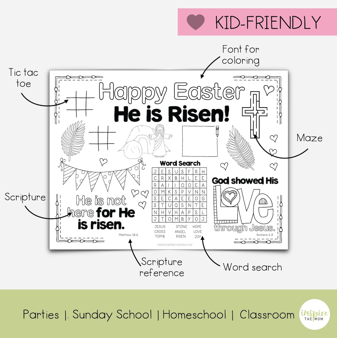 Easter Sunday Bible Activity Placemat for Kids | Sunday School Craft ...
