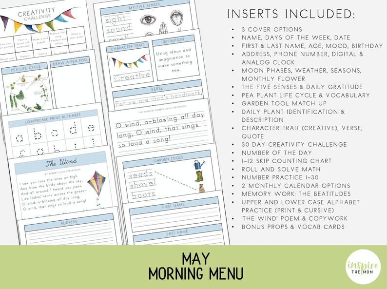 Morning Menu Pages for May, Homeschool Printable, Morning Time, Morning ...