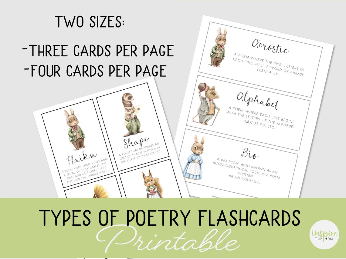 Types of Poetry Flash Cards, Homeschool Printable, Poetry Types, Peter ...