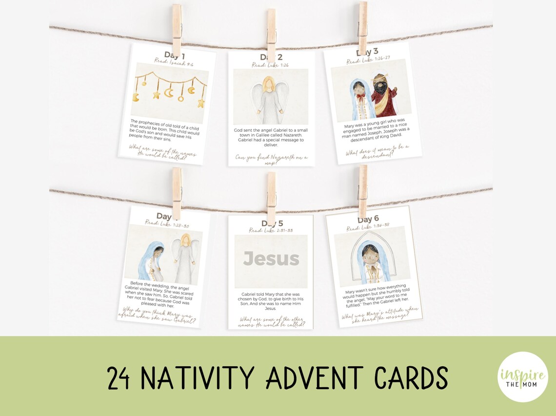 24 Nativity Christmas Advent Cards, With Scripture References, Advent ...