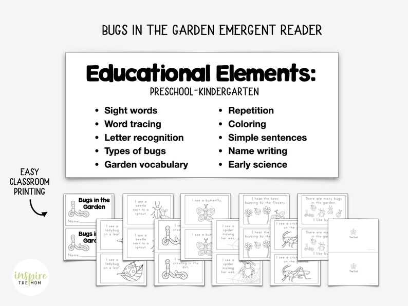 Bugs in the Garden Emergent Reader | Preschool, Kindergarten (printable ...
