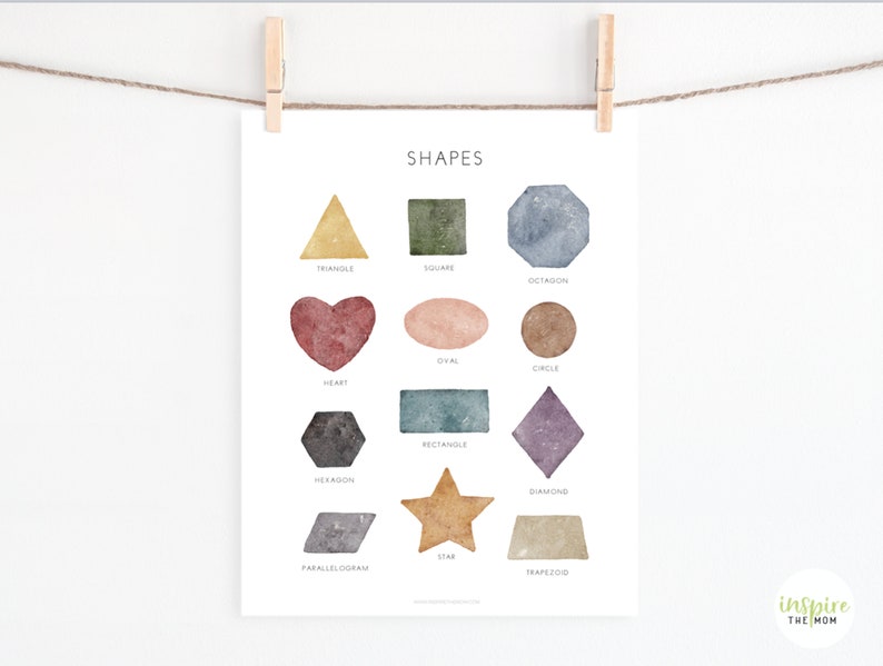 Shape Posters, Educational Art Prints, Watercolor Shapes, Shapes Wall ...