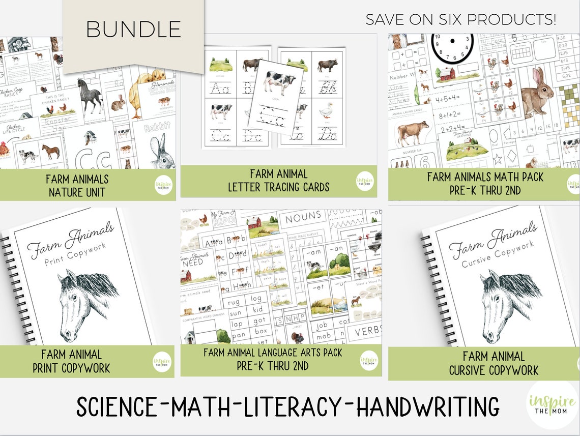 Farm Animal Unit BUNDLE Nature Study Math Language Arts - Etsy