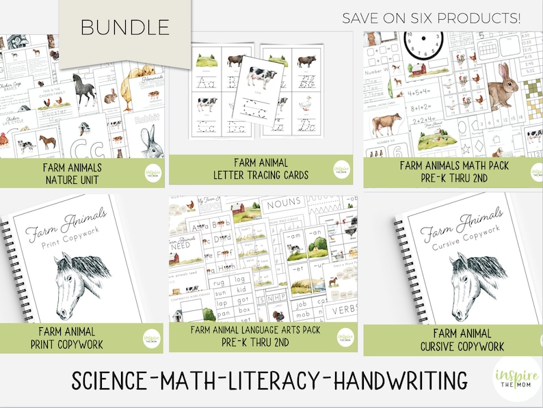 Farm Animal Unit BUNDLE Nature Study Math Language Arts - Etsy